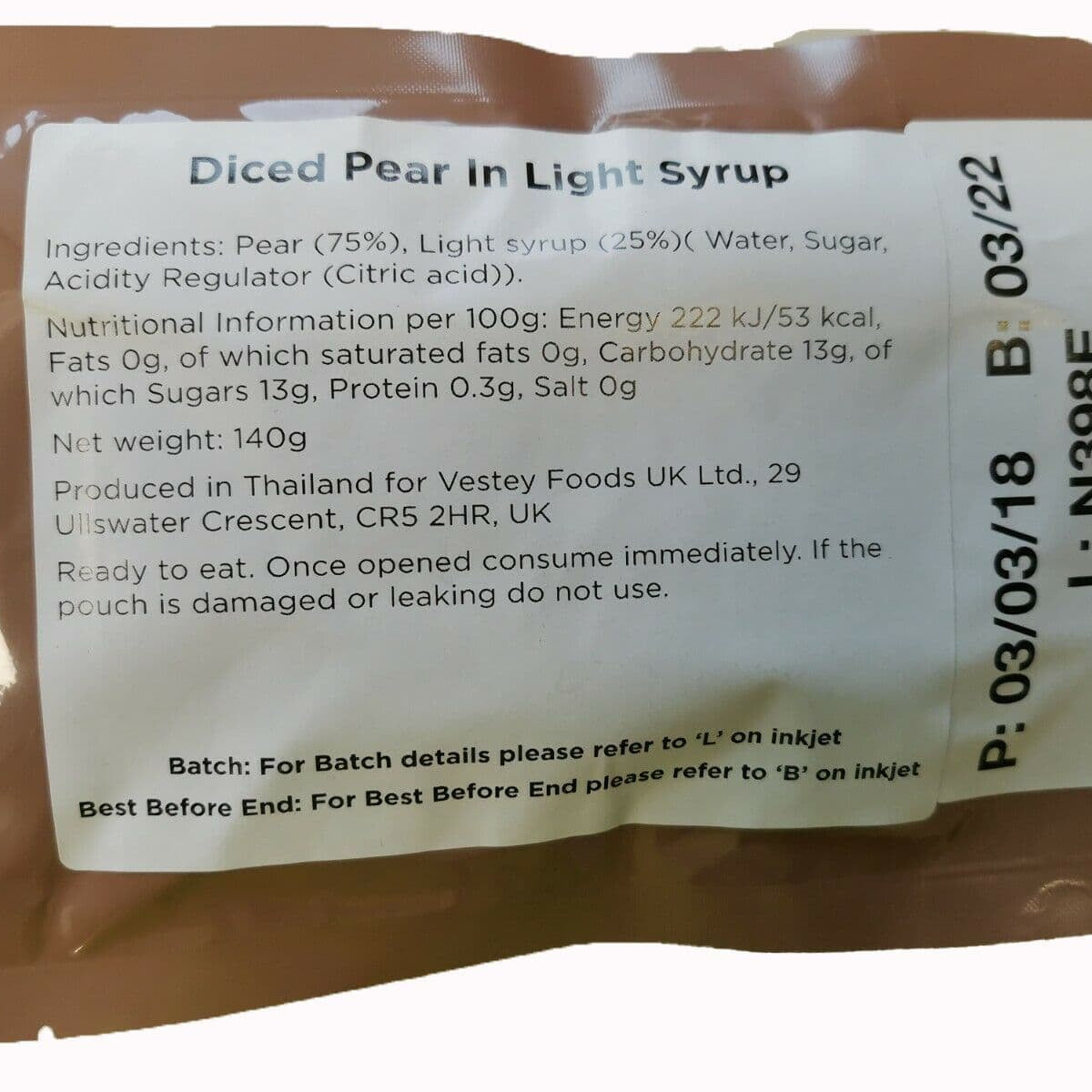 British Army Ration Pack Meal Pouch - Diced Pear In Light Syrup ...