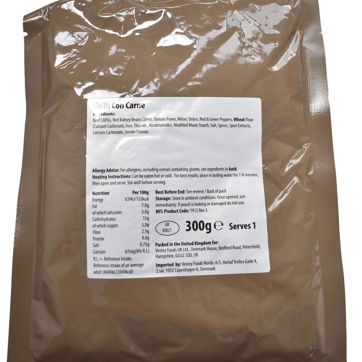 British Military Ration Main Meal Pouch - Chilli Con Carne 300g ...