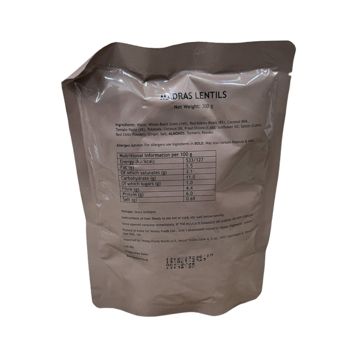 British Military Ration Main Meal Pouch - Madras Lentils 300g ...