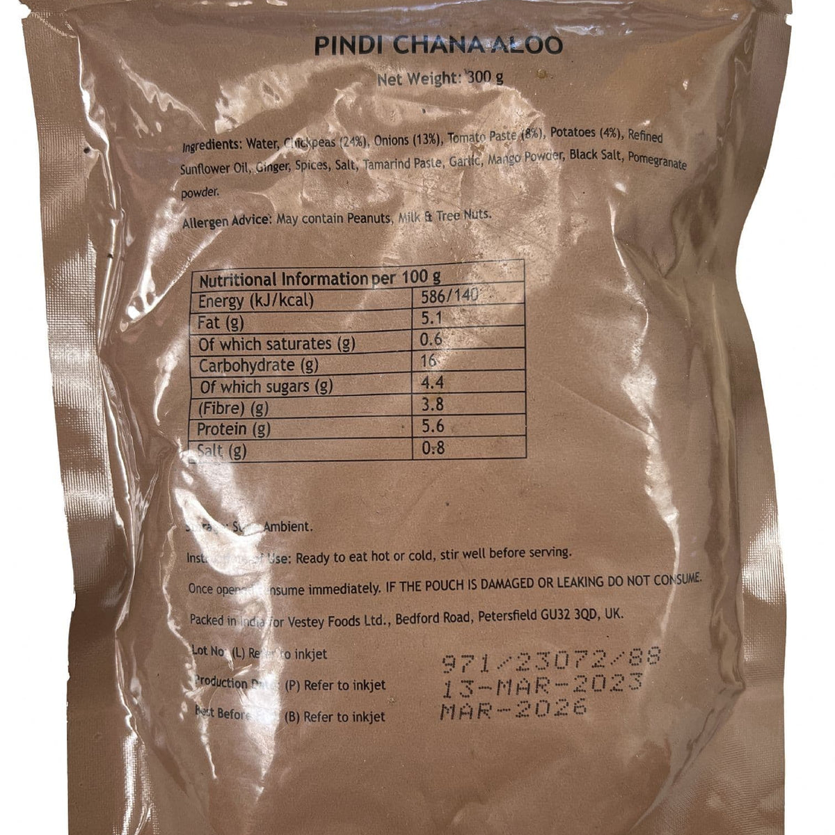 British Military Ration Main Meal Pouch - Pindi Chana Aloo 300g ...