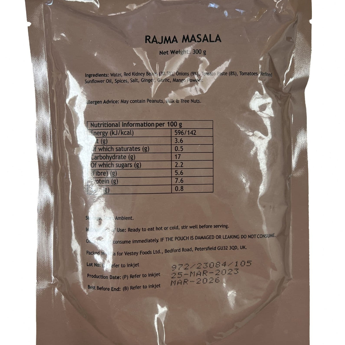 British Military Ration Main Meal Pouch - Rajma Masala 300g – Preppers ...