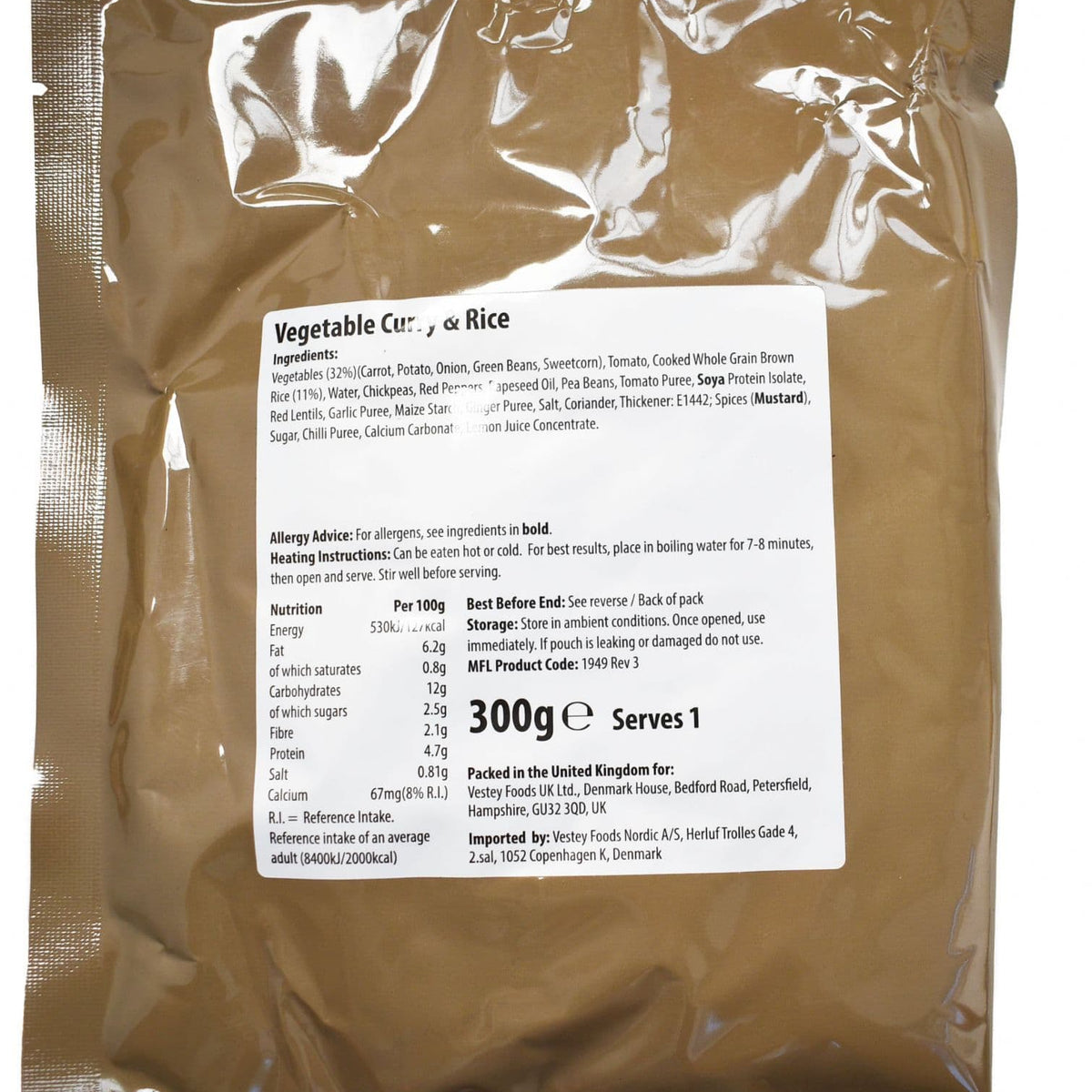 British Military Ration Main Meal Pouch - Vegetable Curry & Rice 300g ...