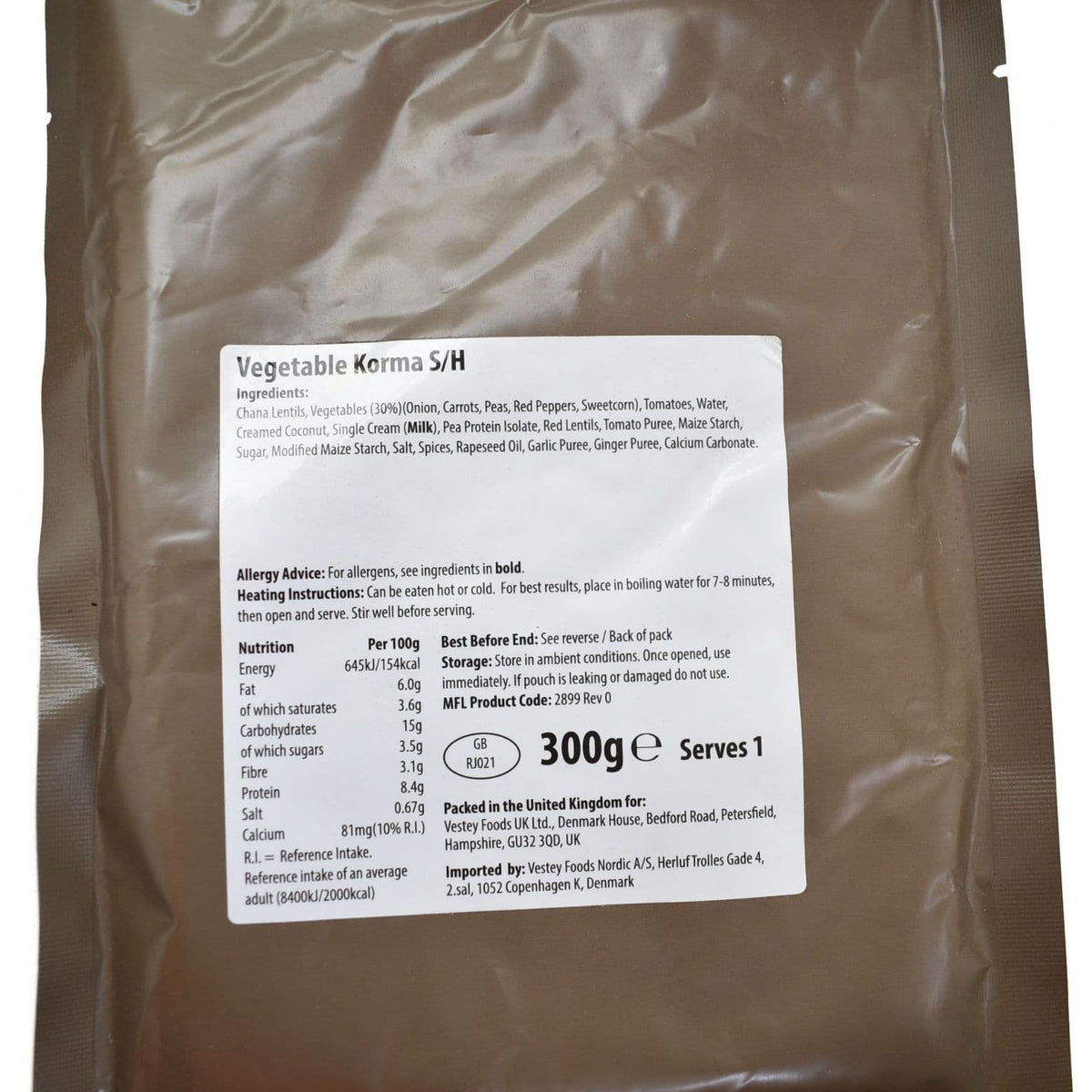 British Military Ration Main Meal Pouch - Vegetable Korma 300g ...