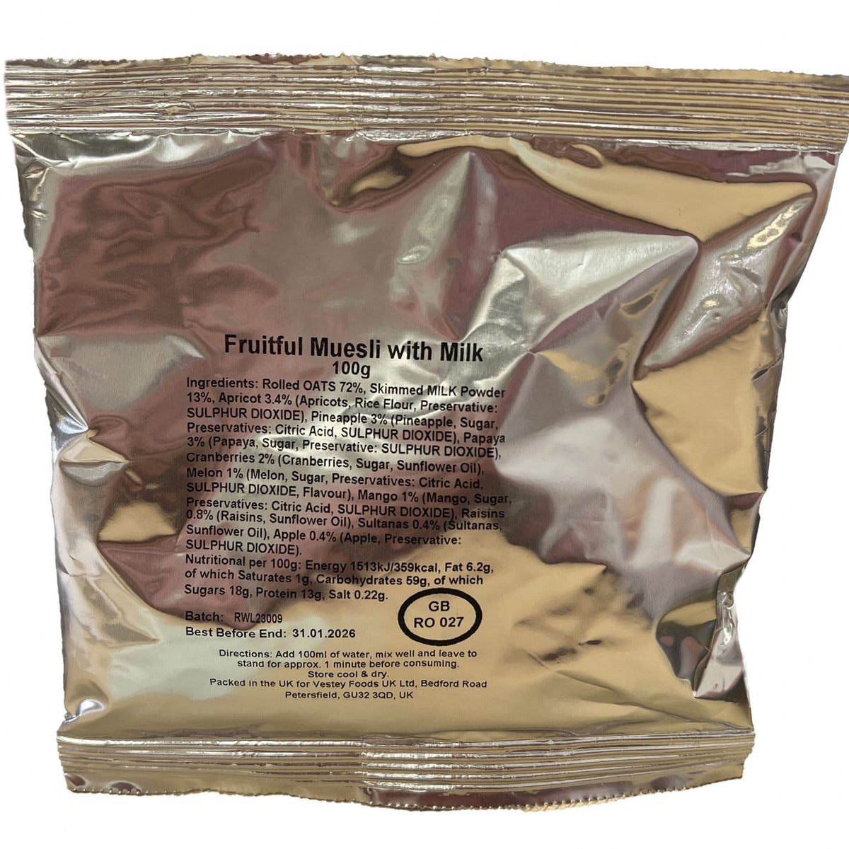 British Military Ration Meal Breakfast Pouch - Fruitful Muesli With ...
