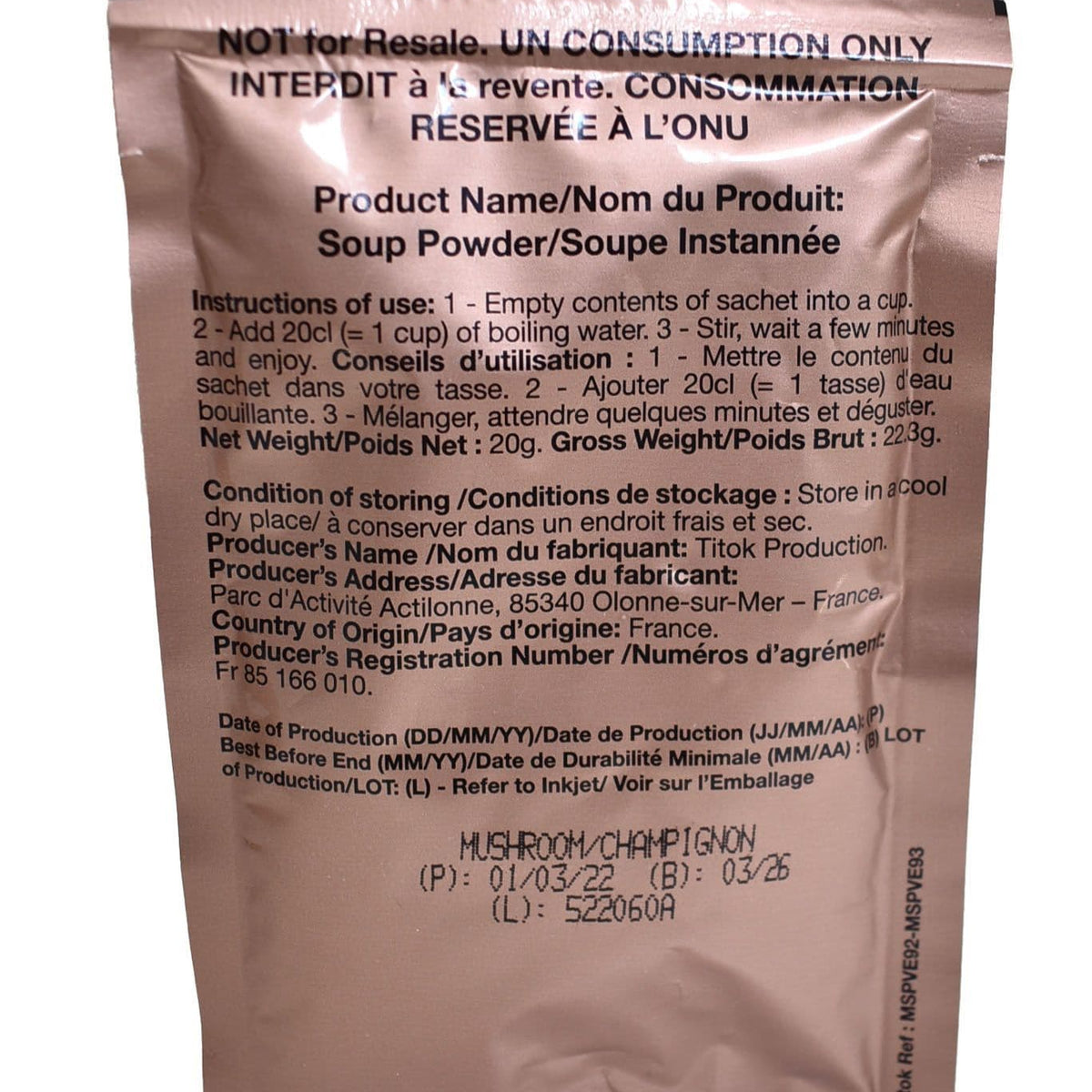 British Military Ration Pack Accessory - Mushroom Soup Powder 20g ...