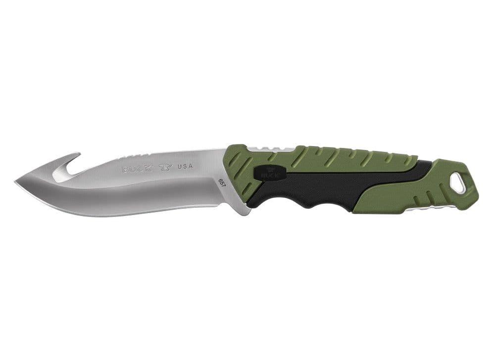 Buck 657 Large Pursuit Guthook Knife - Green/Black | Preppers Shop UK