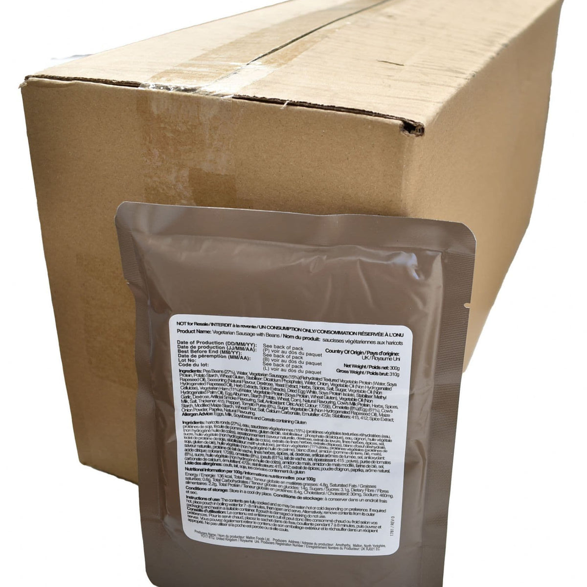 BULK BUY - British Military Ration Main Meal Pouch - Vegetarian Sausag ...